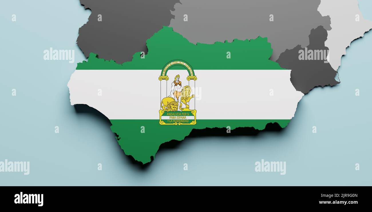 3d rendering of an Andalucia Spanish Community flag and map Stock Photo ...
