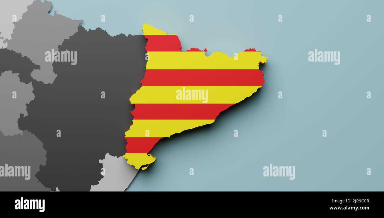 3d rendering of a Catalonia Spanish Community flag and map Stock Photo ...