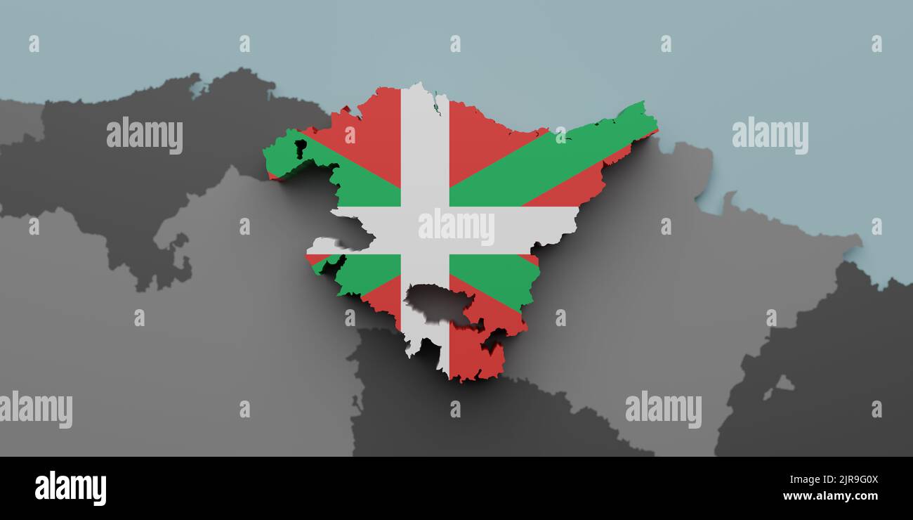 3d rendering of a Basque Country Spanish Community flag and map Stock ...