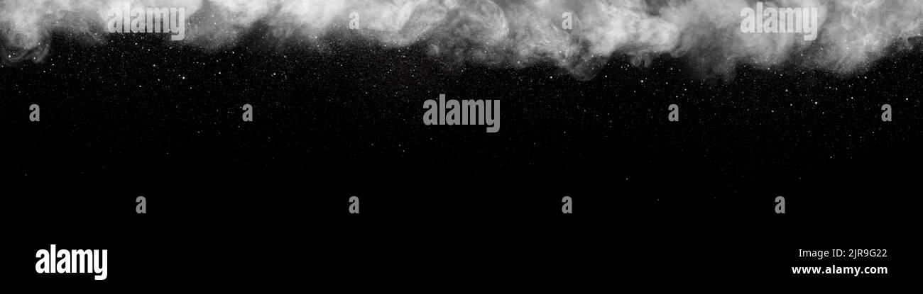 Panoramic view of abstract fog with drops. White clouds, fog or smog ...