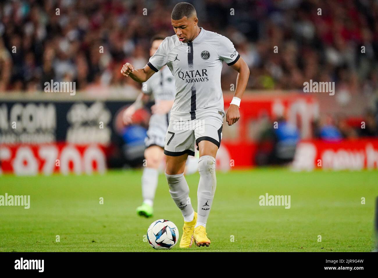 LILLE, FRANCE - AUGUST 21: Kylian Mbappe of Paris Saint-Germain runs ...