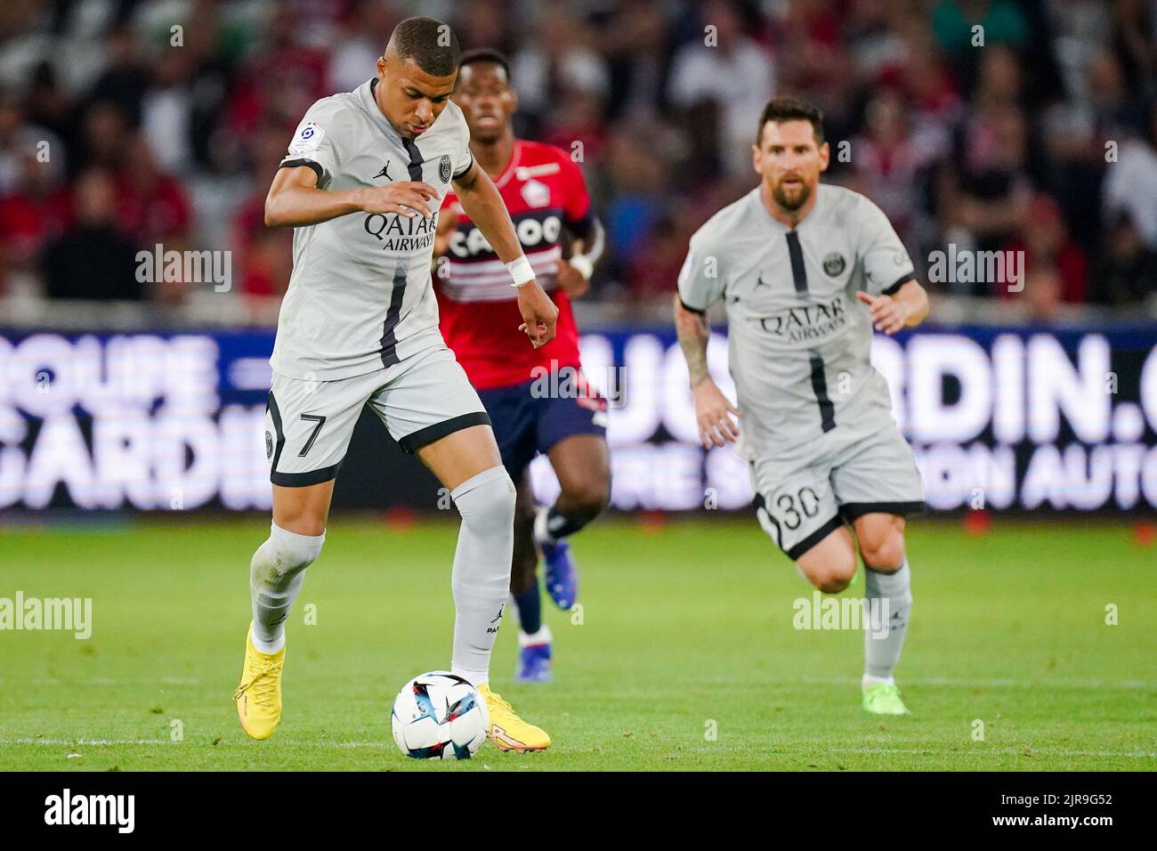 LILLE, FRANCE - AUGUST 21: Kylian Mbappe of Paris Saint-Germain runs ...