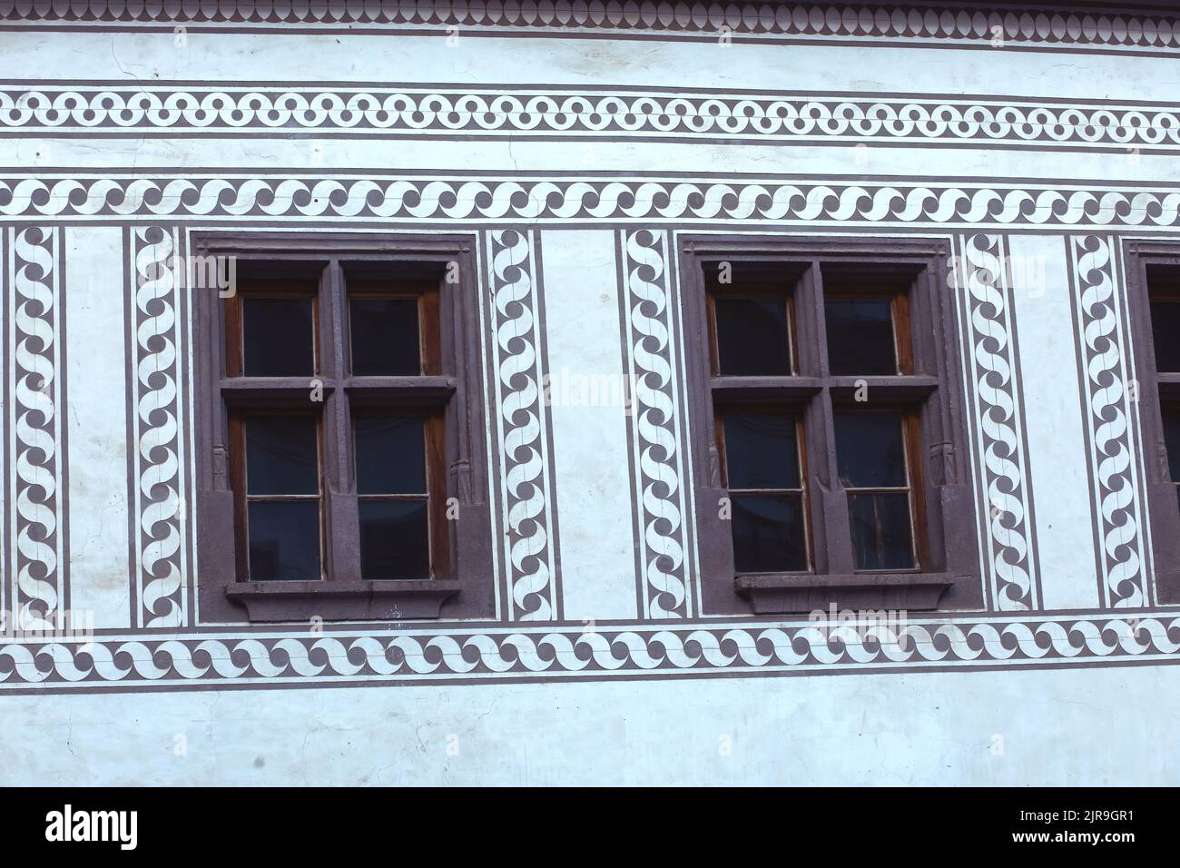 Sgraffito wall decor at front of historical building. High quality ...