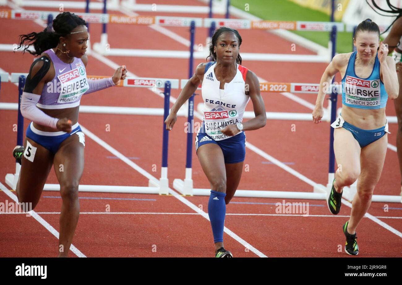 Cindy Sember of Great Britain, Cyrena Samba-Mayela of France and Reeta ...