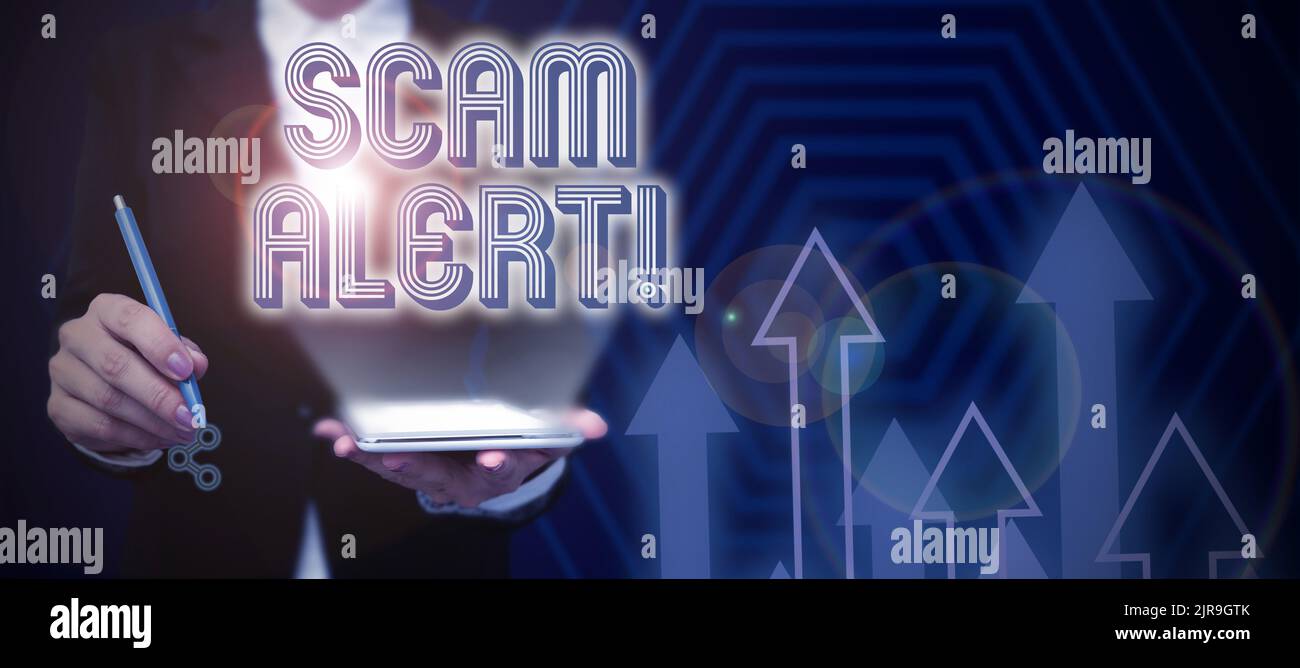 Text sign showing Scam Alert. Conceptual photo warning someone about ...