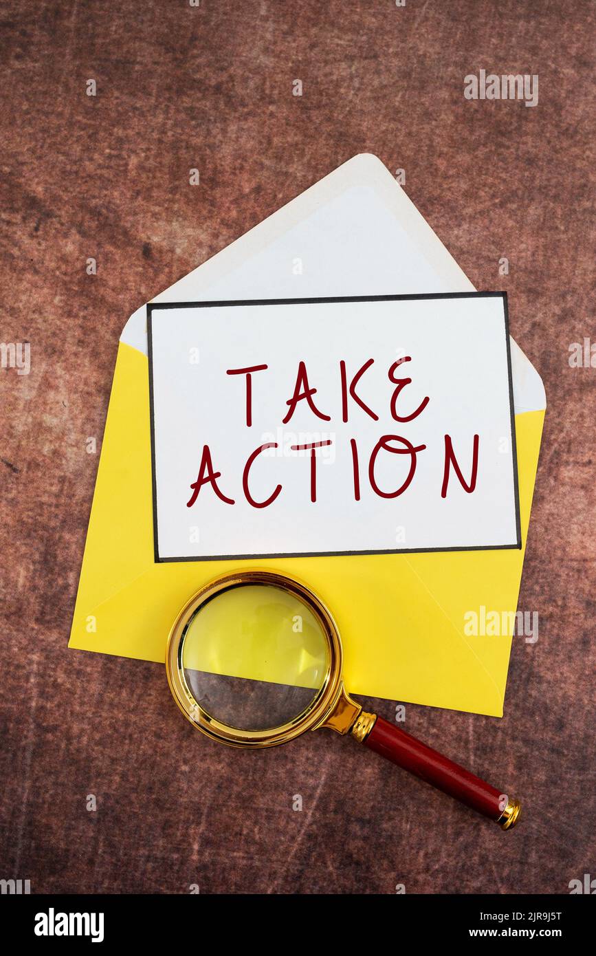 Hand writing sign Take Action. Word Written on Supporting what you say ...