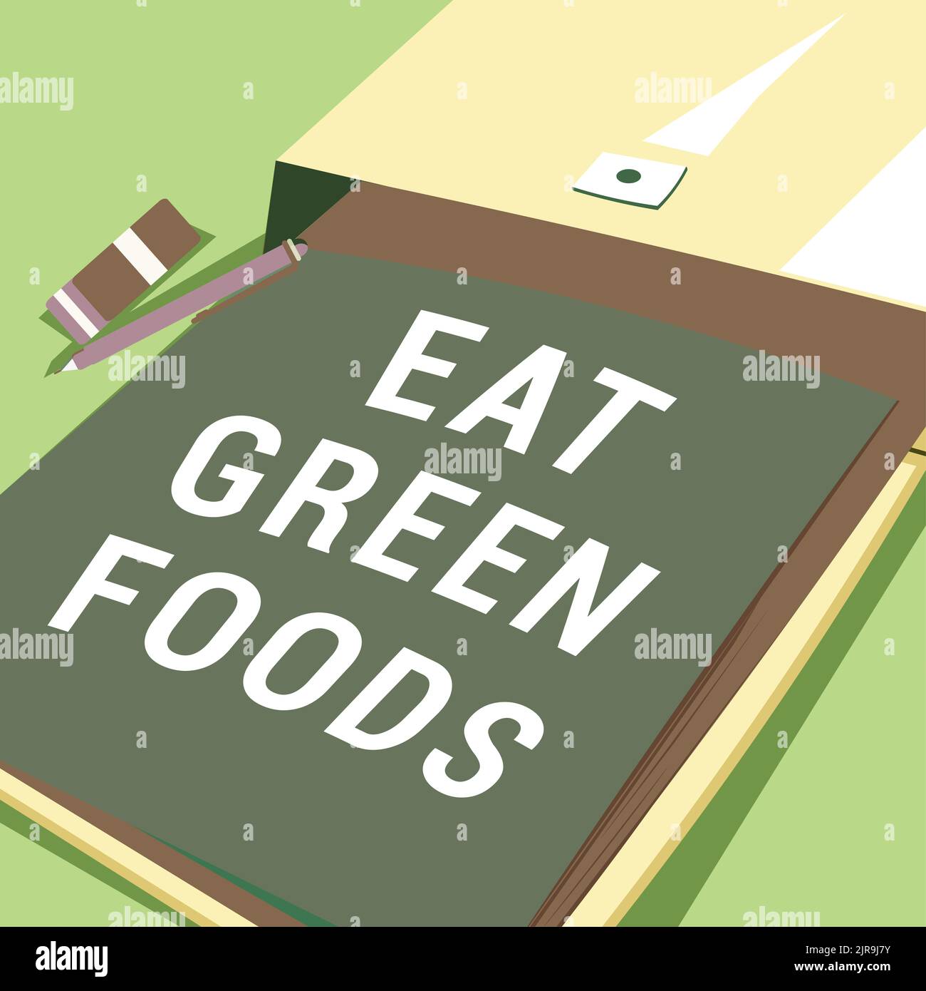 Hand writing sign Eat Green Foods. Word for Eating more vegetables ...