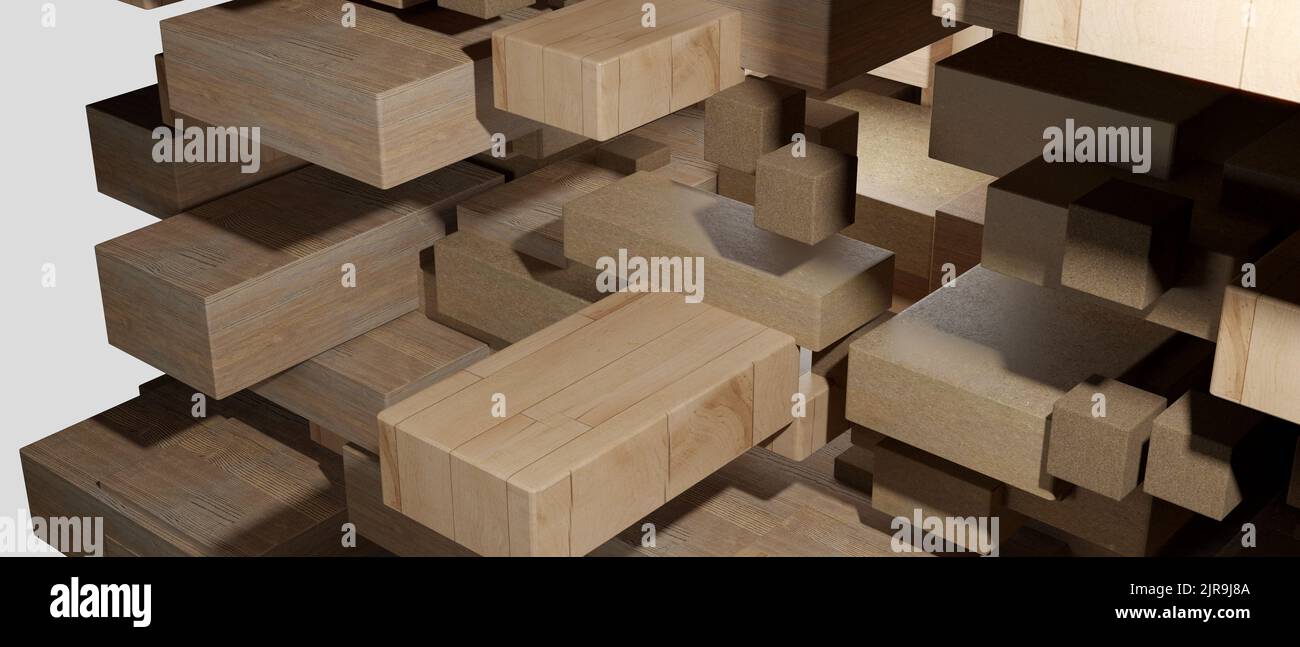 Wood Block Wall background. Mosaic Wallpaper Light and Dark Timber ...