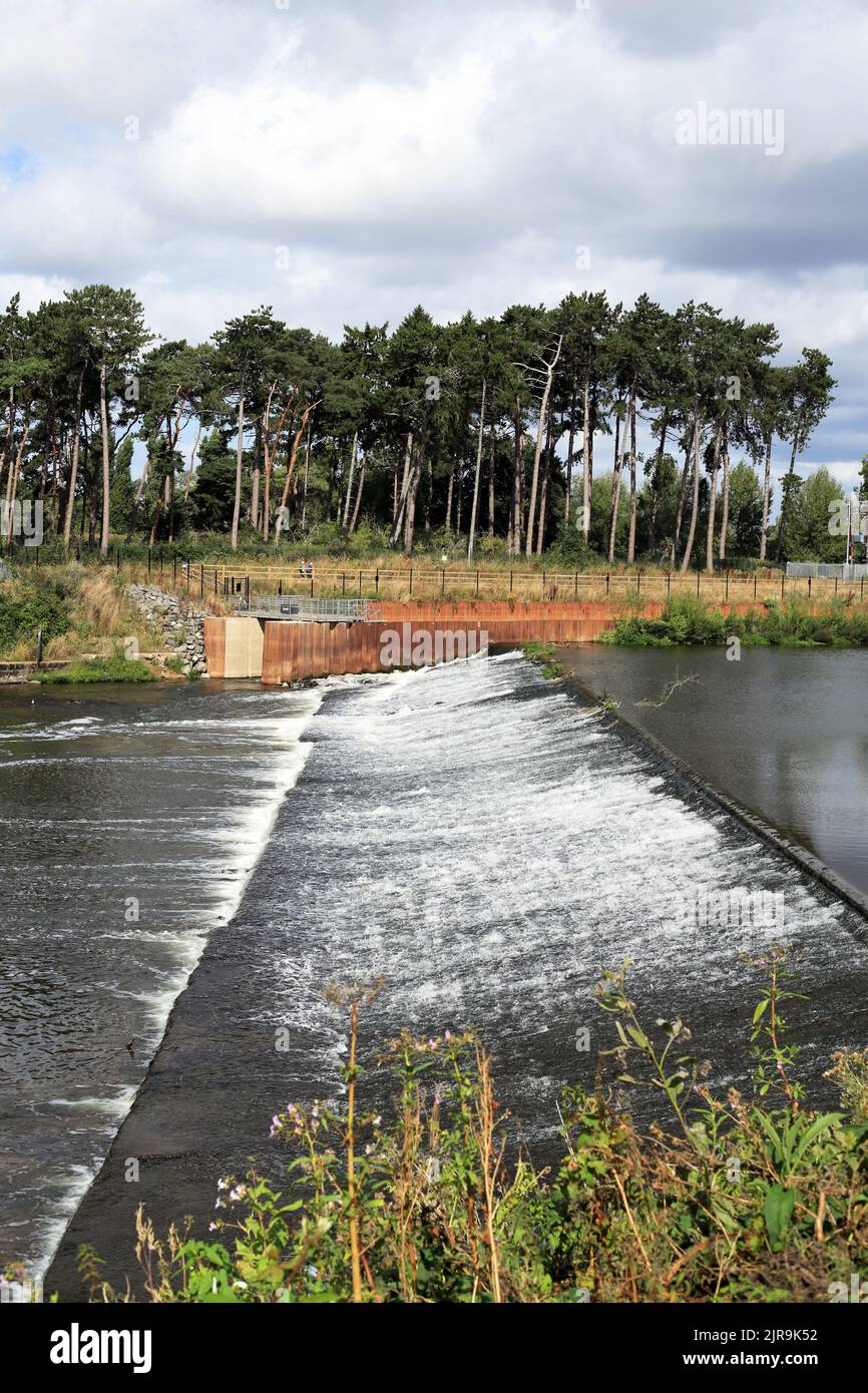 View from Diglis island showing Diglis weir and fish pass on the river ...
