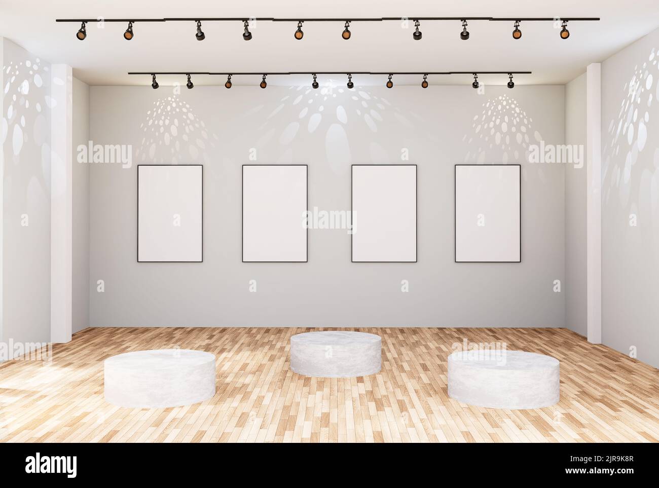 Framed photos in an empty room in Gallery, Virtual Museum, display as a ...