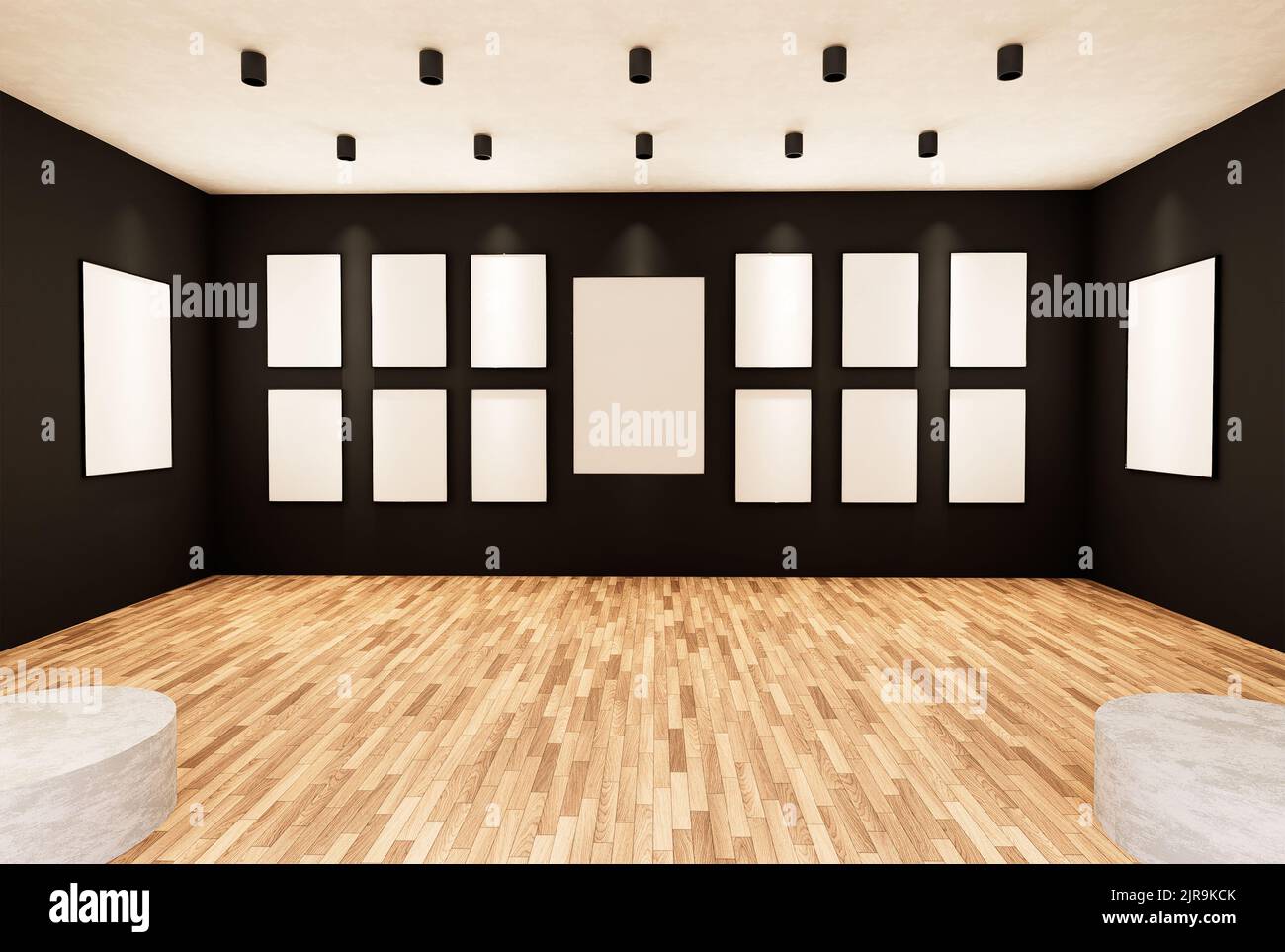 Framed photos in an empty room in Gallery, Virtual Museum, display as a ...