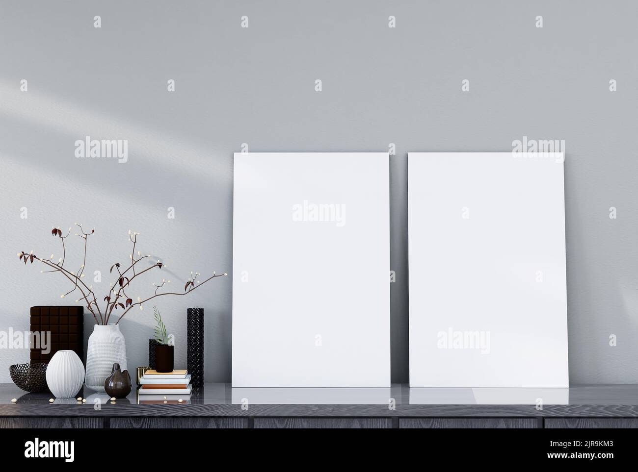 Mock up poster frame in modern interior background, living room ...