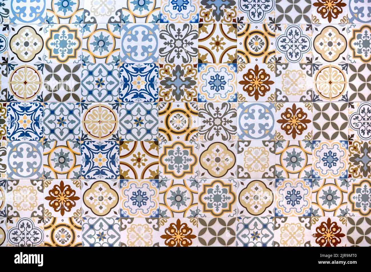Texture of hydraulic tiles. Floral and arabesque geometric patterns ...