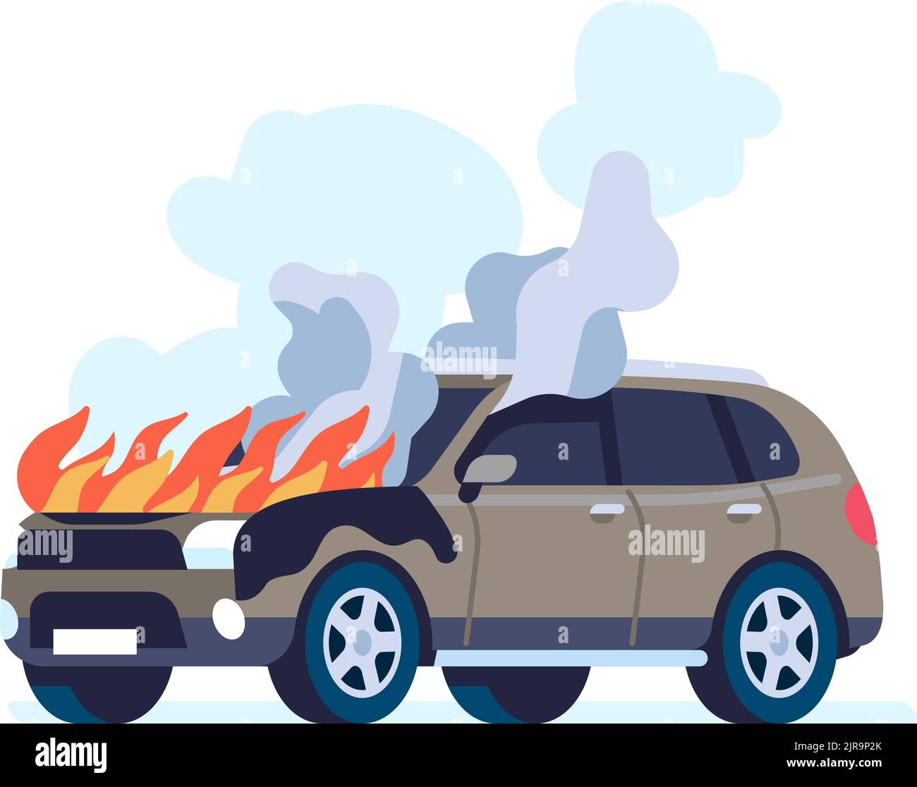 Burning car. Auto road vehicle with fire flame Stock Vector Image & Art ...