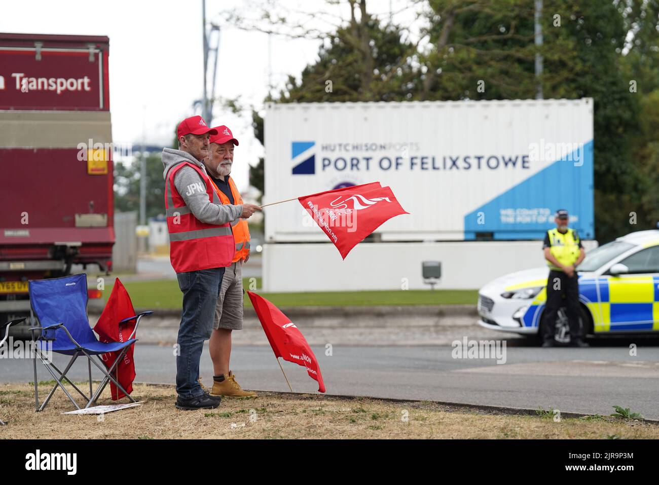 Members of the Unite union man a picket line at one of the entrances to ...