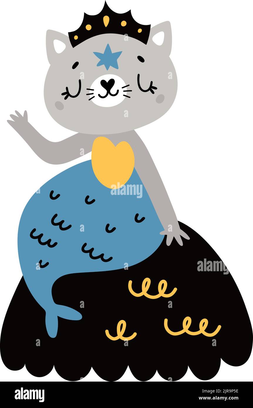 Cat mermaid sitting on rock. Cute sea princess Stock Vector Image & Art ...