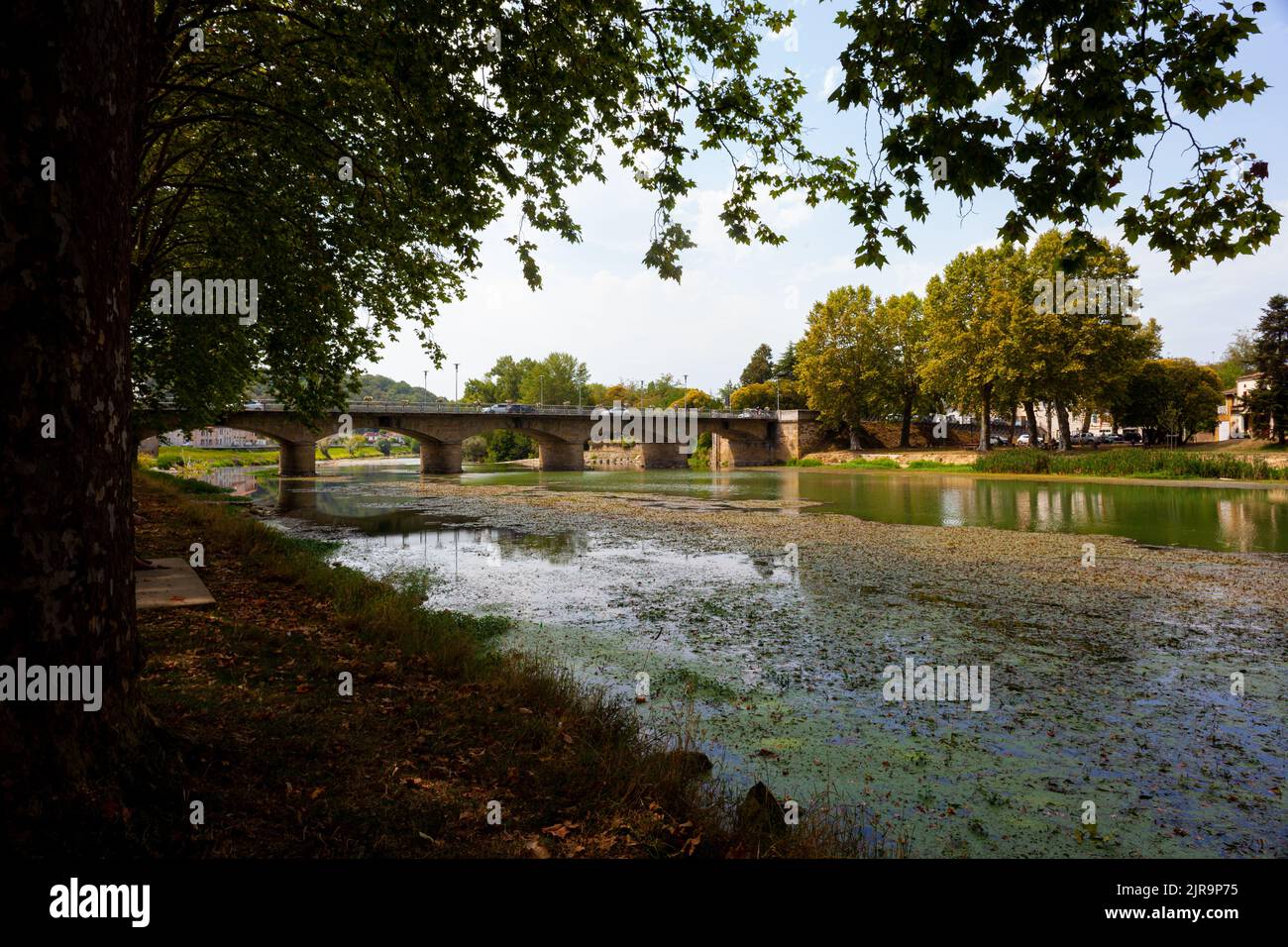 View of the Aire sur l'Adour bridge in the New Aquitaine. France Stock ...