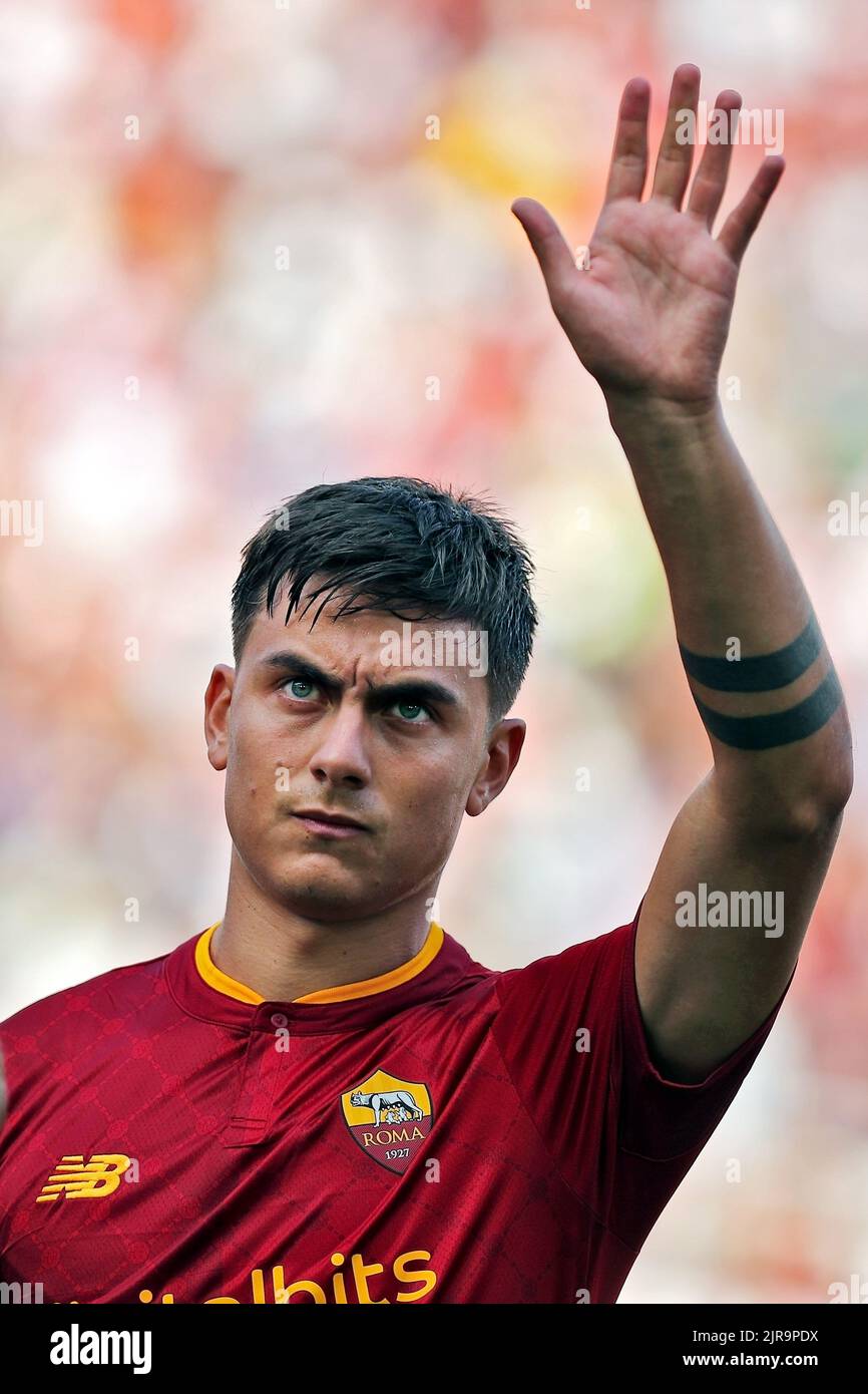 Paulo Dybala of Roma greets his supporters before the Italian championship Serie A football ...
