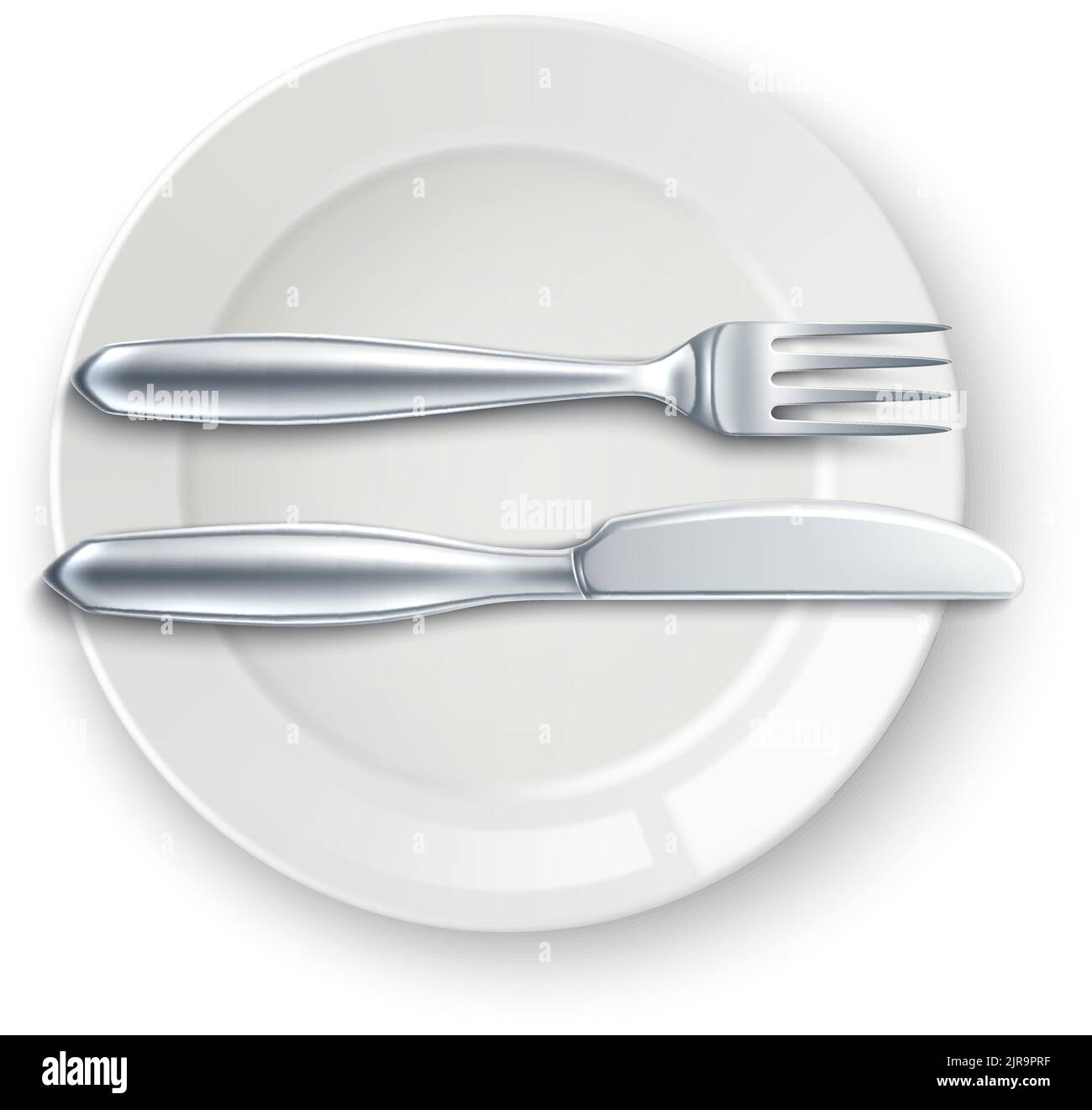 Empty plate mockup cutlery on top. Finished meal sign Stock Vector ...