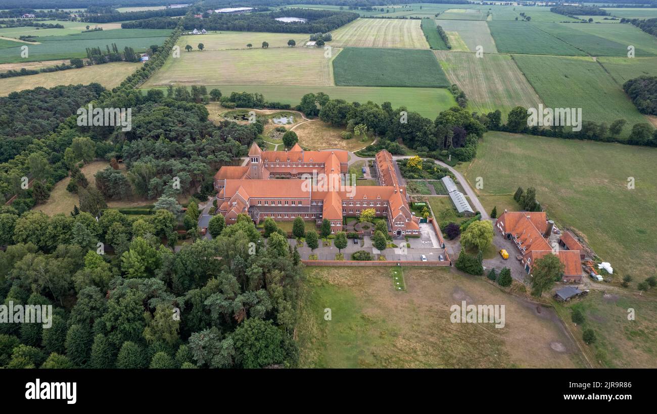 July 13th 2022, Brecht, Antwerp, Belgium: Aerial view of the monastery ...