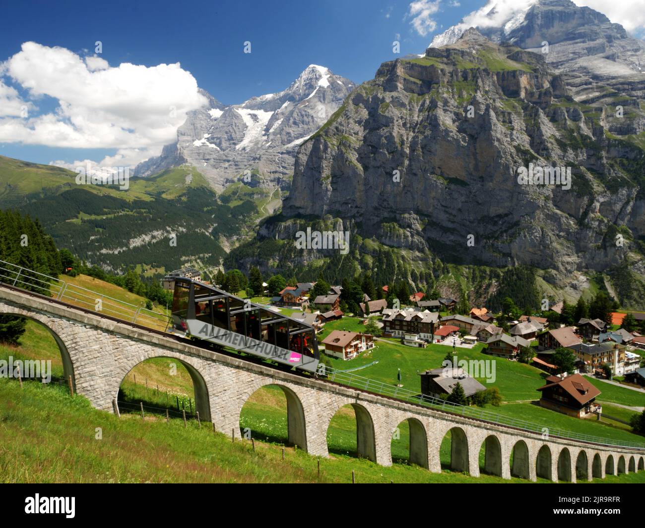 The Allmendhubel funicular seen from the panorama path overlooking the ...
