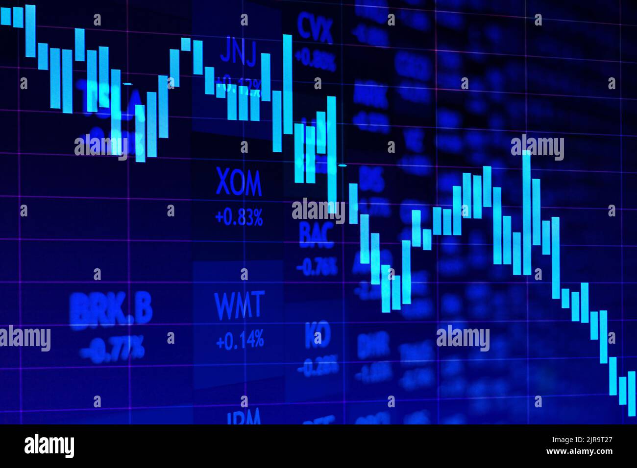Falling stock market chart on dark background against the backdrop of ...