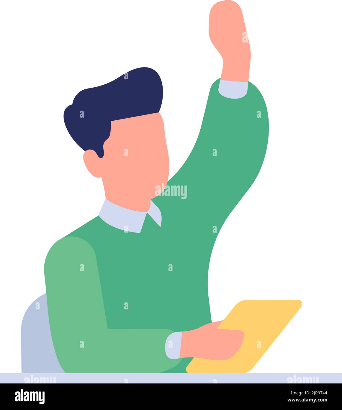 Sitting man raising hand. Young student on lecture Stock Vector Image ...