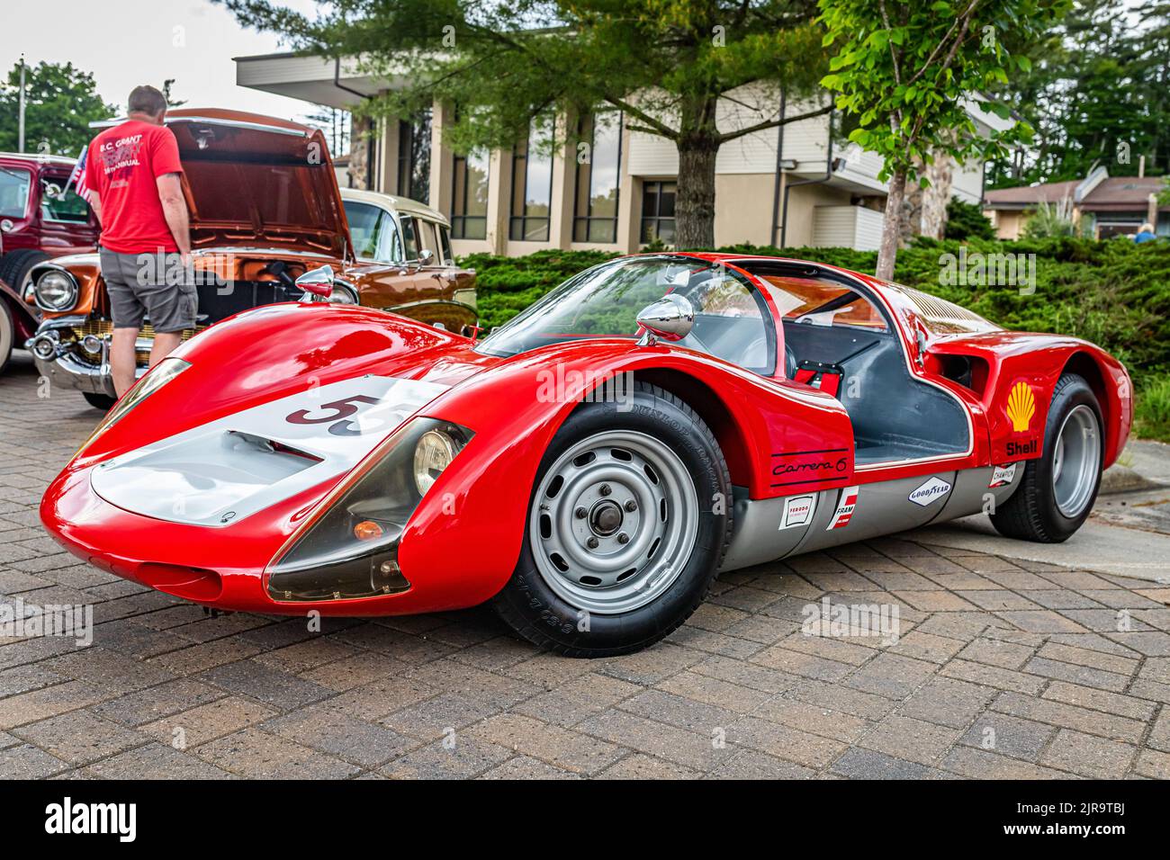 Highlands, NC - June 10, 2022: Low perspective front corner view of a ...