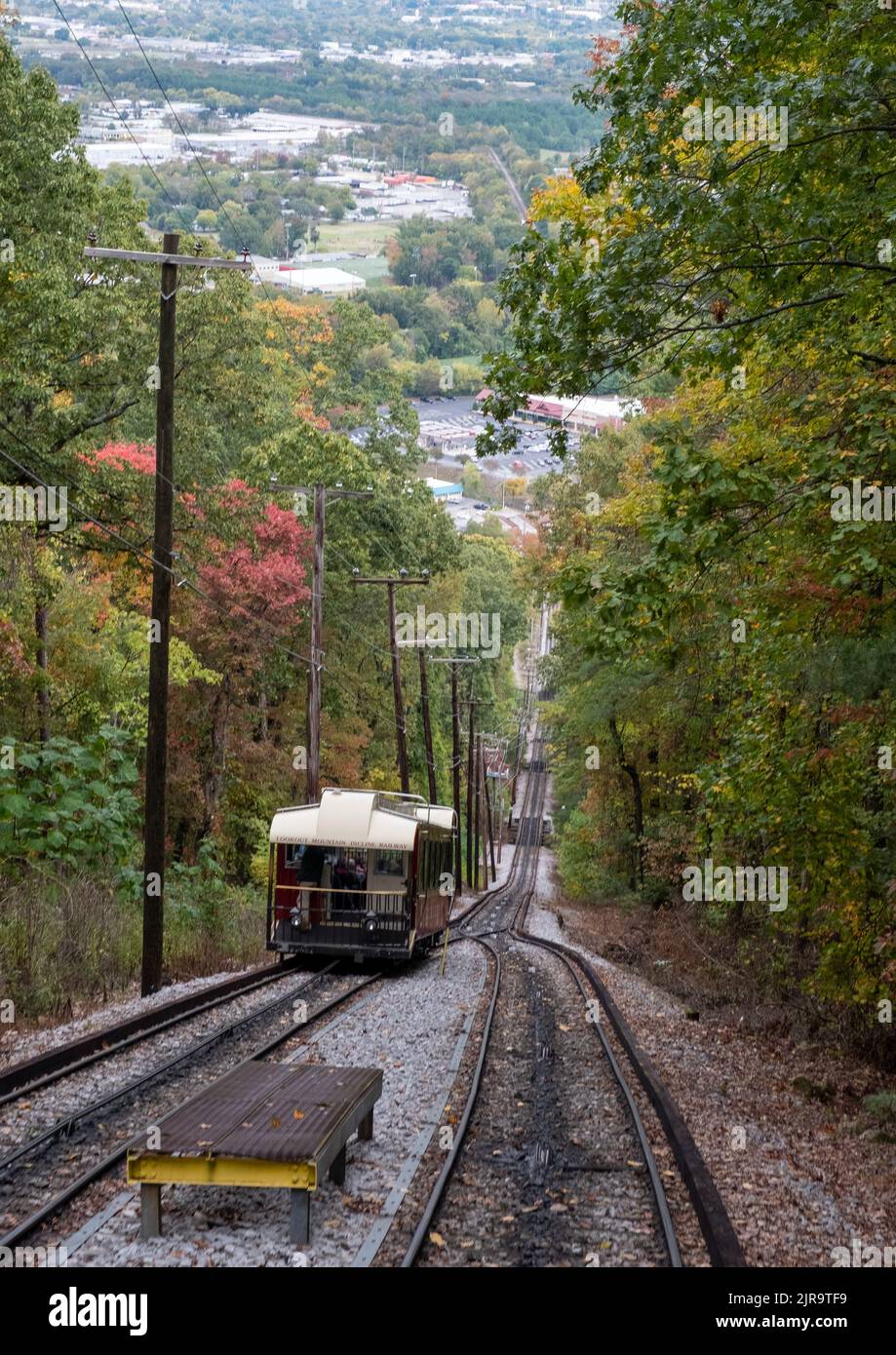The funicular incline railway running up and down the side of Lookout ...