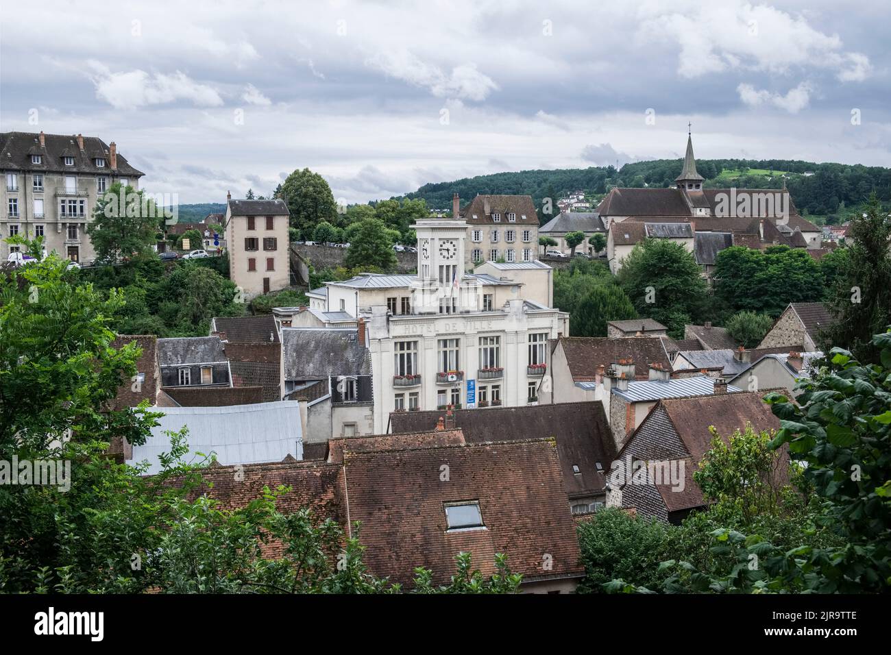 Aubusson (central France): overview of the town and the Town Hall Stock ...