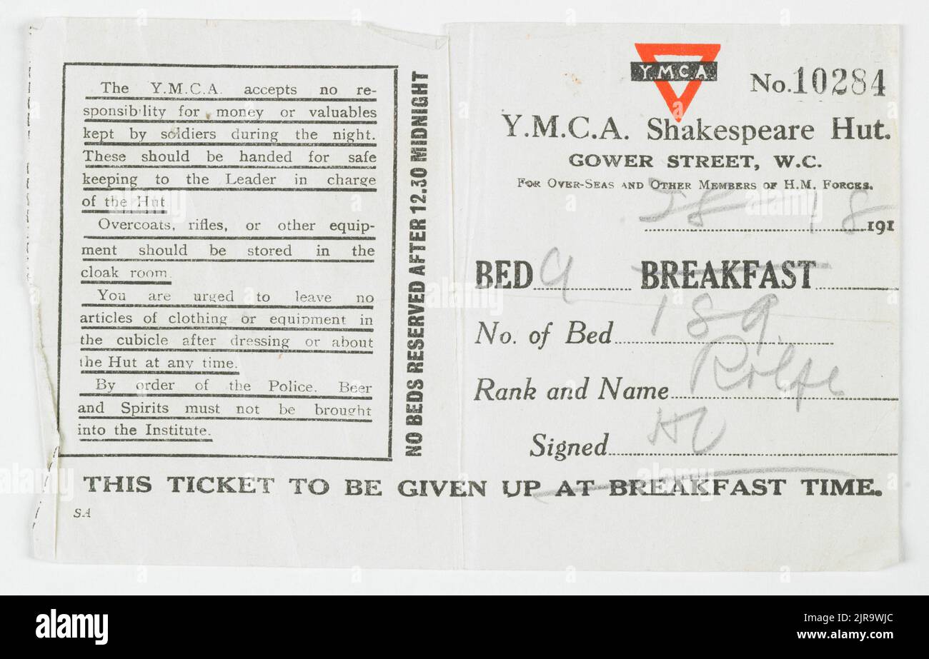 Y.M.C.A Bed Chit, 1918, maker unknown. Gift of Miss Phyllis A Rolfes ...