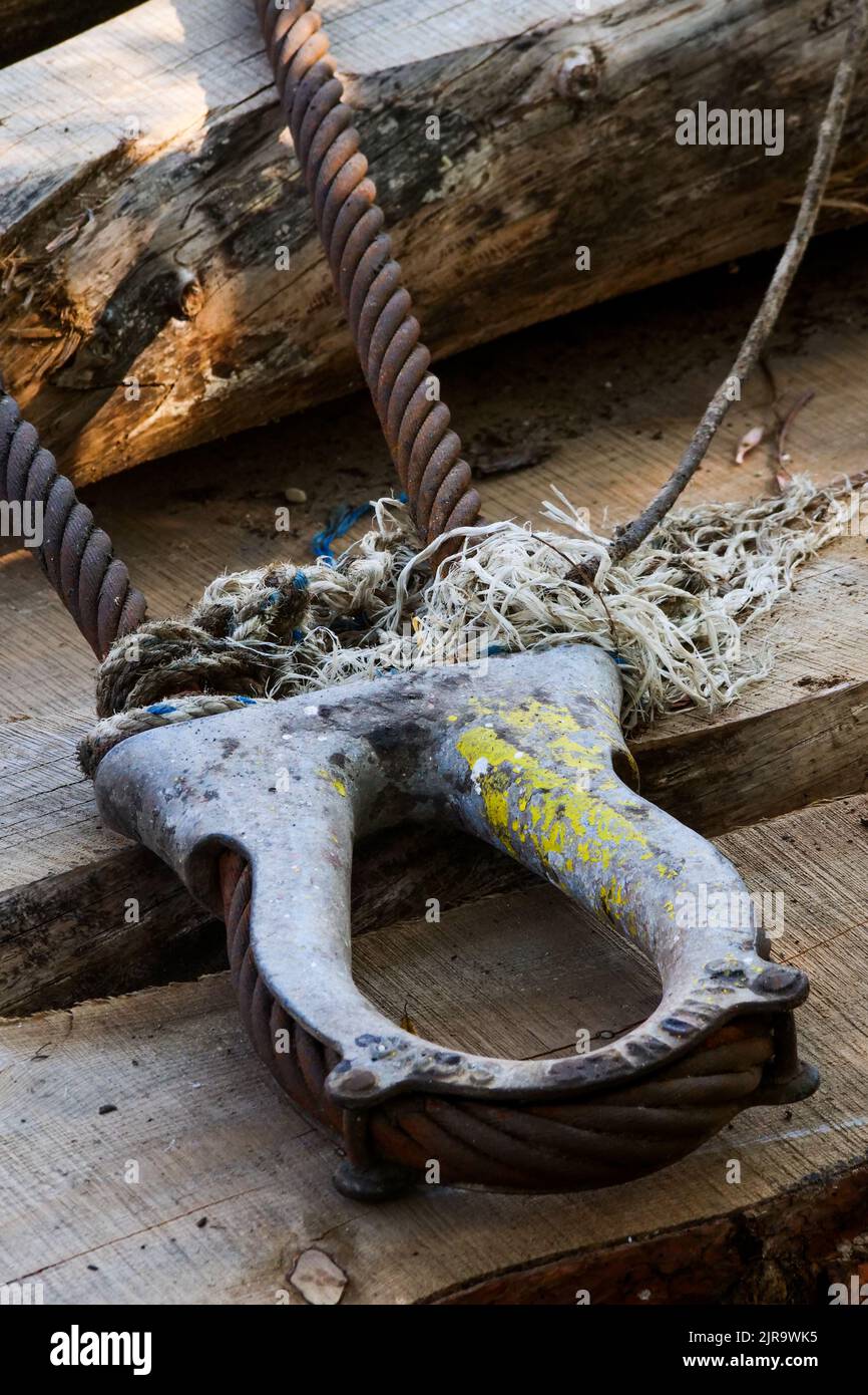 Old shackle, Ancient shipyard, Kavala, Macedonia, North-Eastern Greece ...