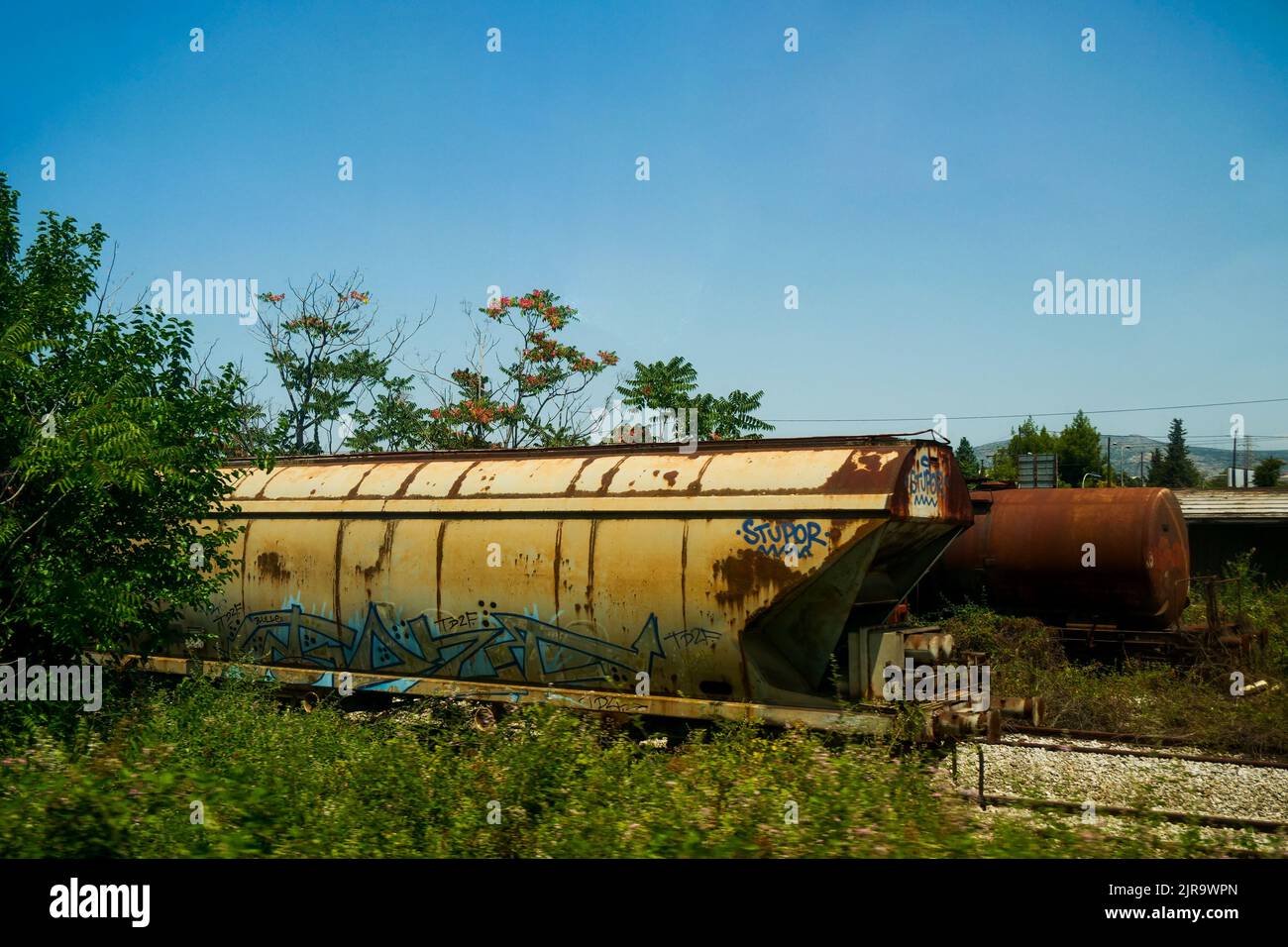 Abandoned trains, Thessaloniki, Macedonia, North-Eastern Greece Stock ...