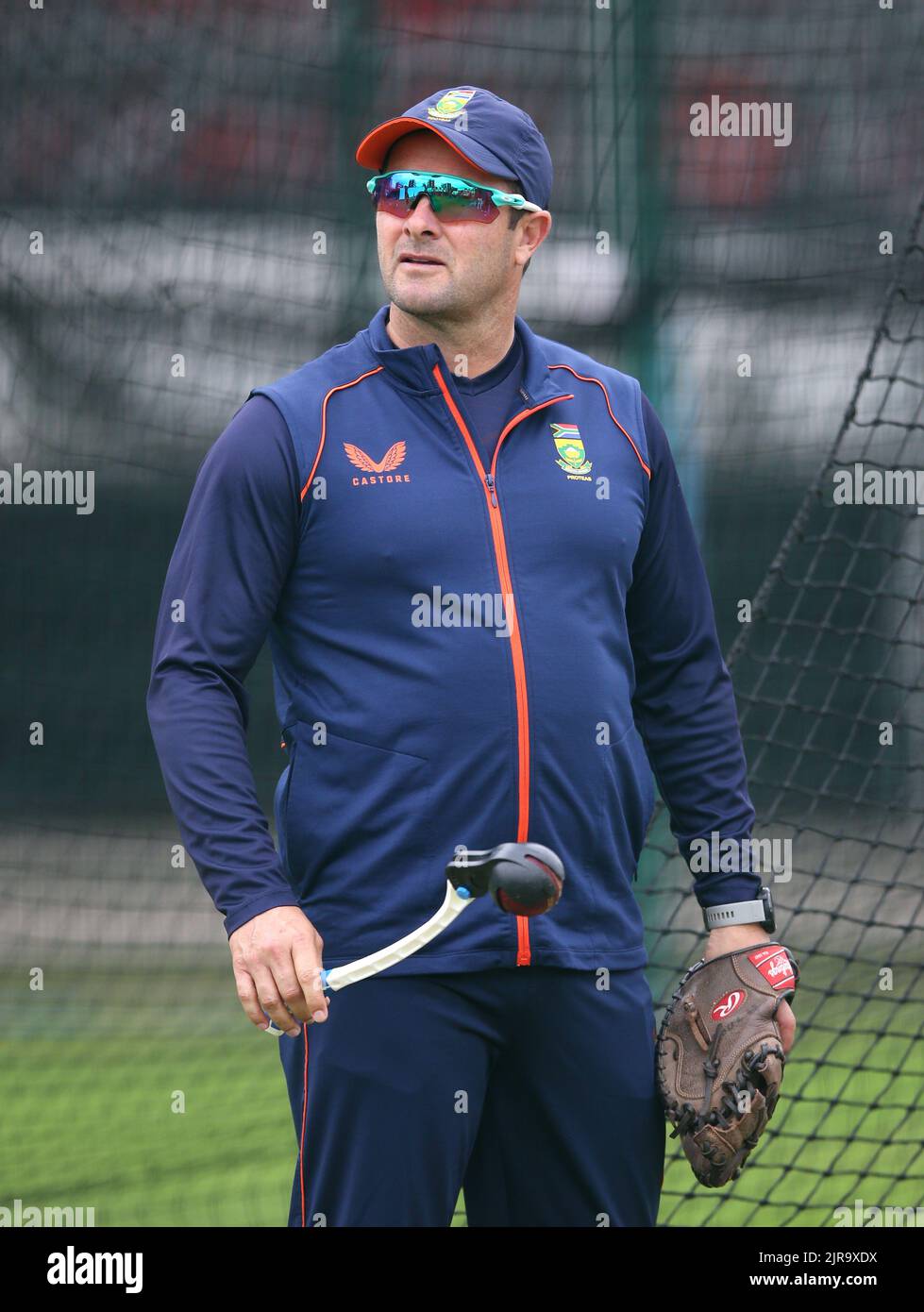 South Africa’s Head Coach Mark Boucher pitch during a nets session at ...