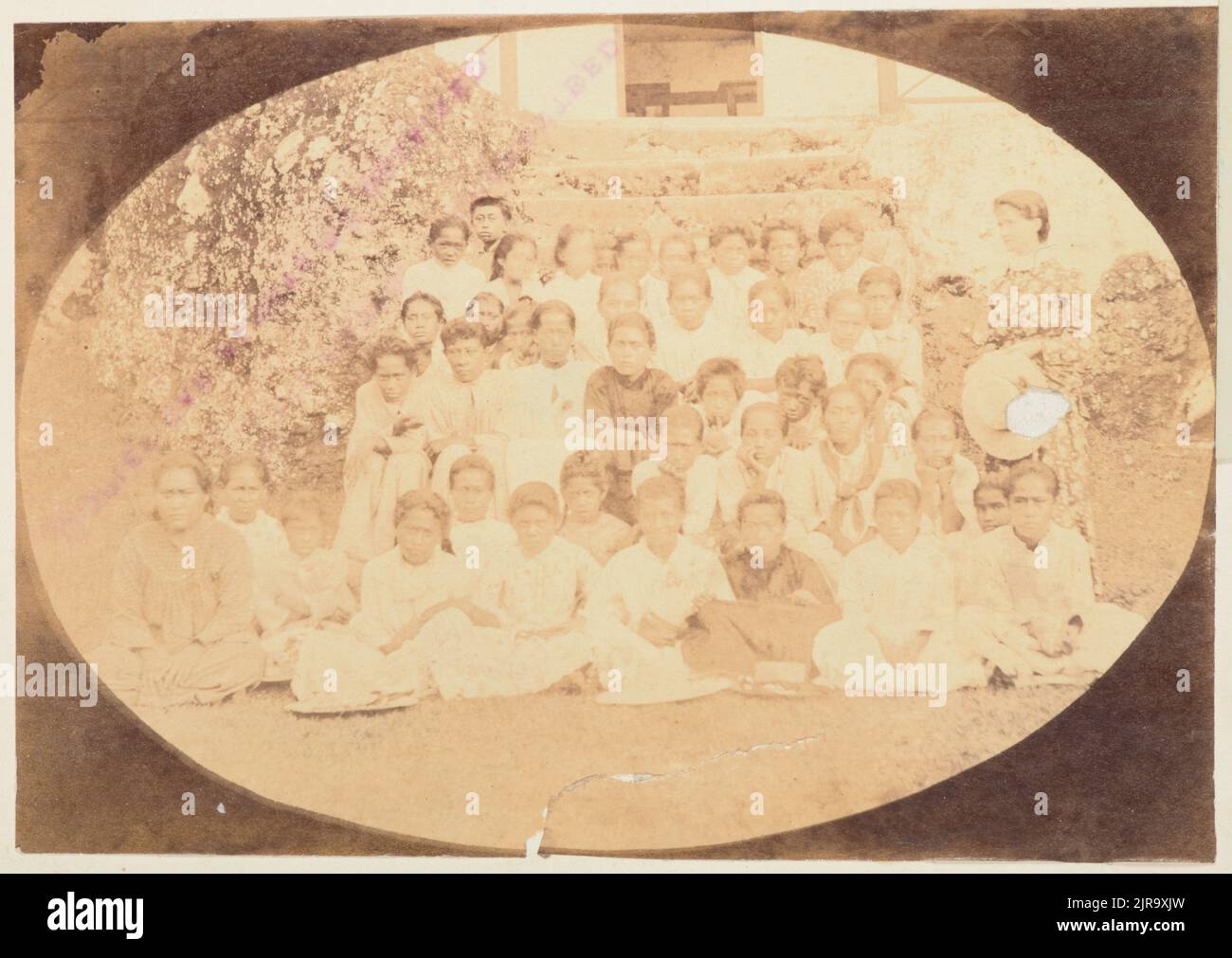 Group Portrait of Cook Island Maori children with Mrs Ellen Hutchin ...