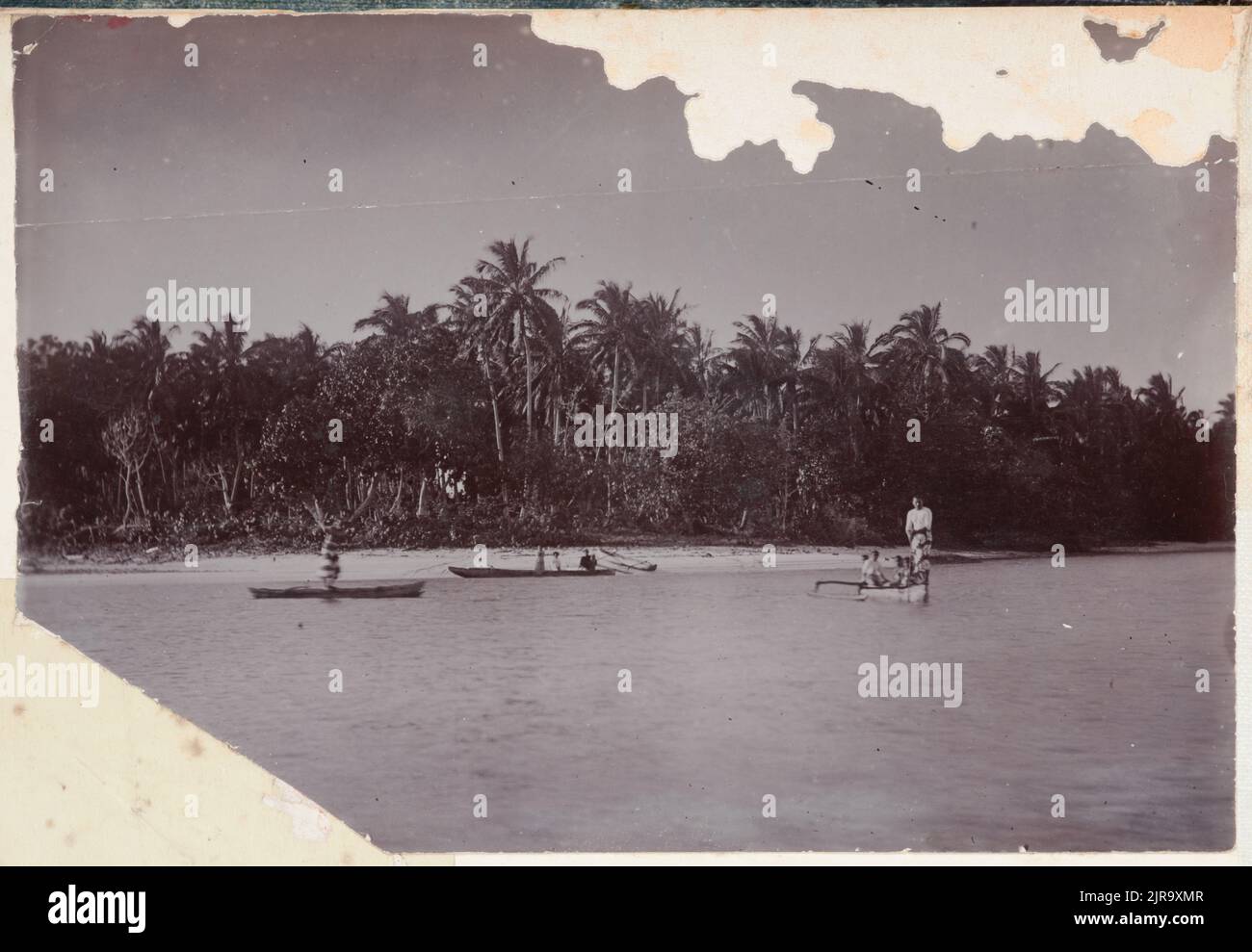 Cook Islanders in outrigger canoes. From the album: Cook Islands, circa ...
