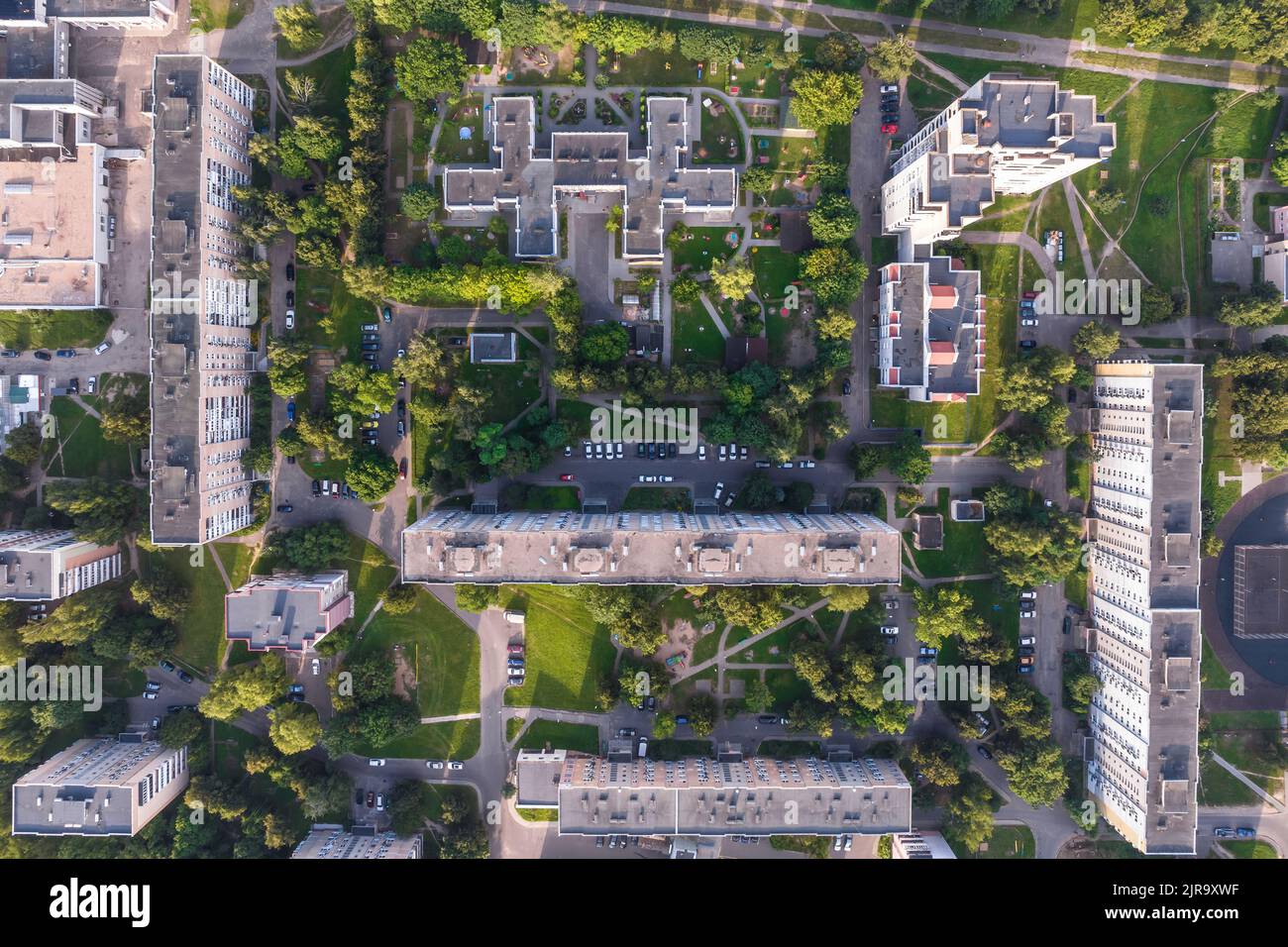 aerial panoramic view of the residential area of high-rise buildings ...