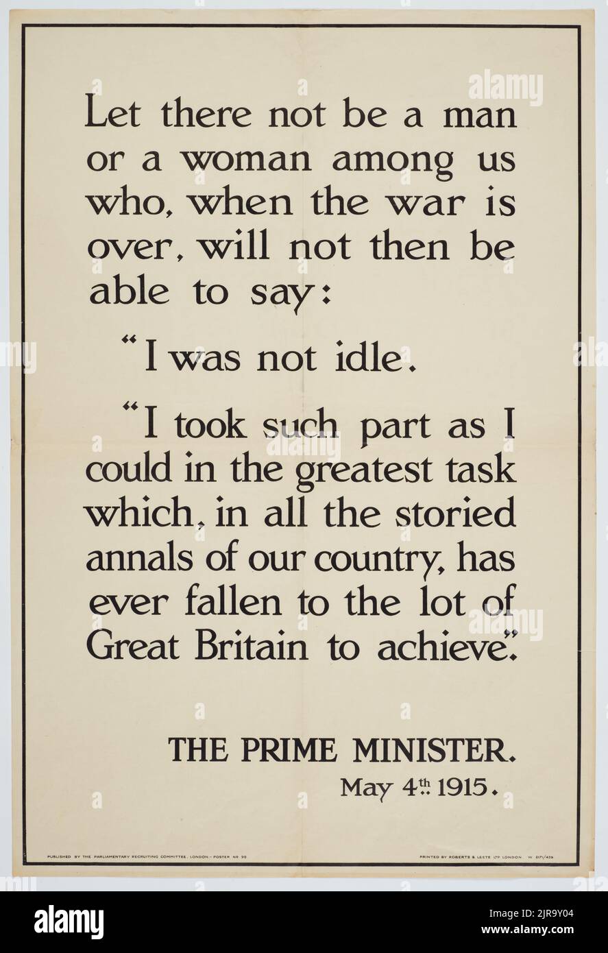 Poster, 'Let there not be a man', May 1915, United Kingdom, by ...
