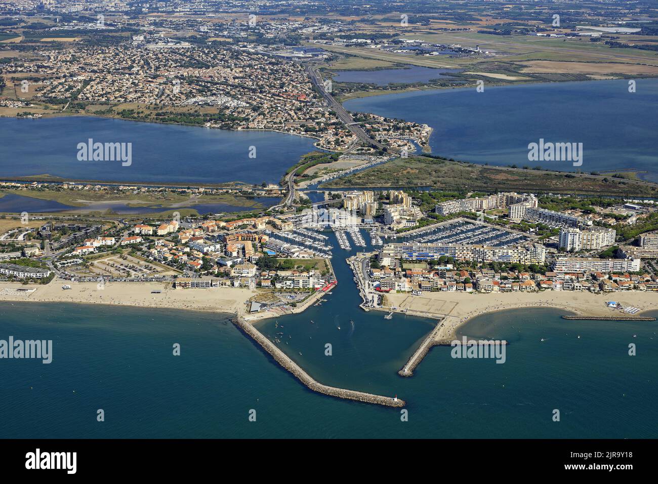 Mauguio (south of France): aerial view of the seaside resort of Carnon ...