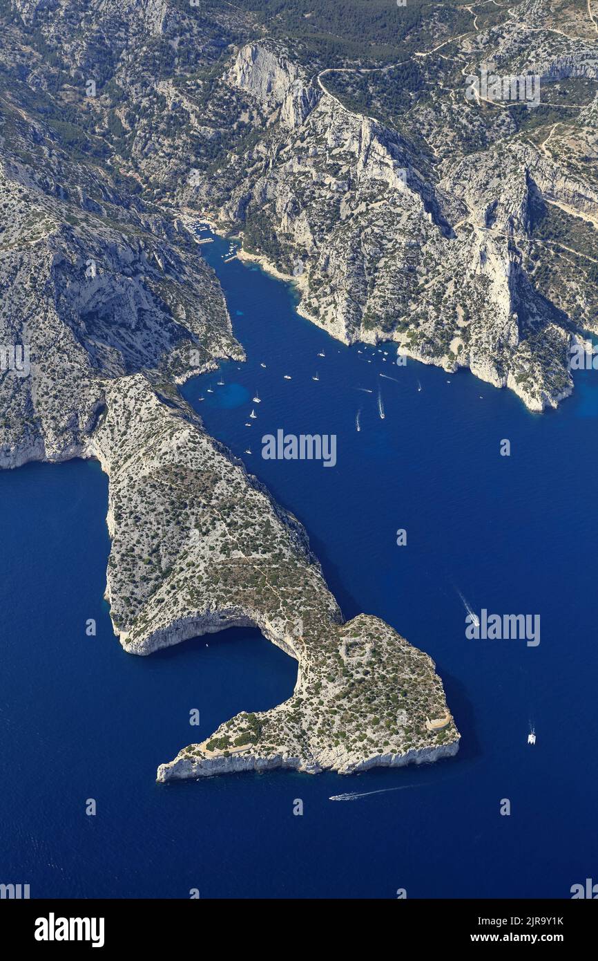 Marseille (south-eastern France): aerial view of the rocky inlet of ...