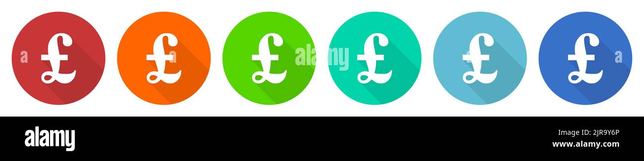 Pound icon set, flat design vector illustration in 6 colors options for ...