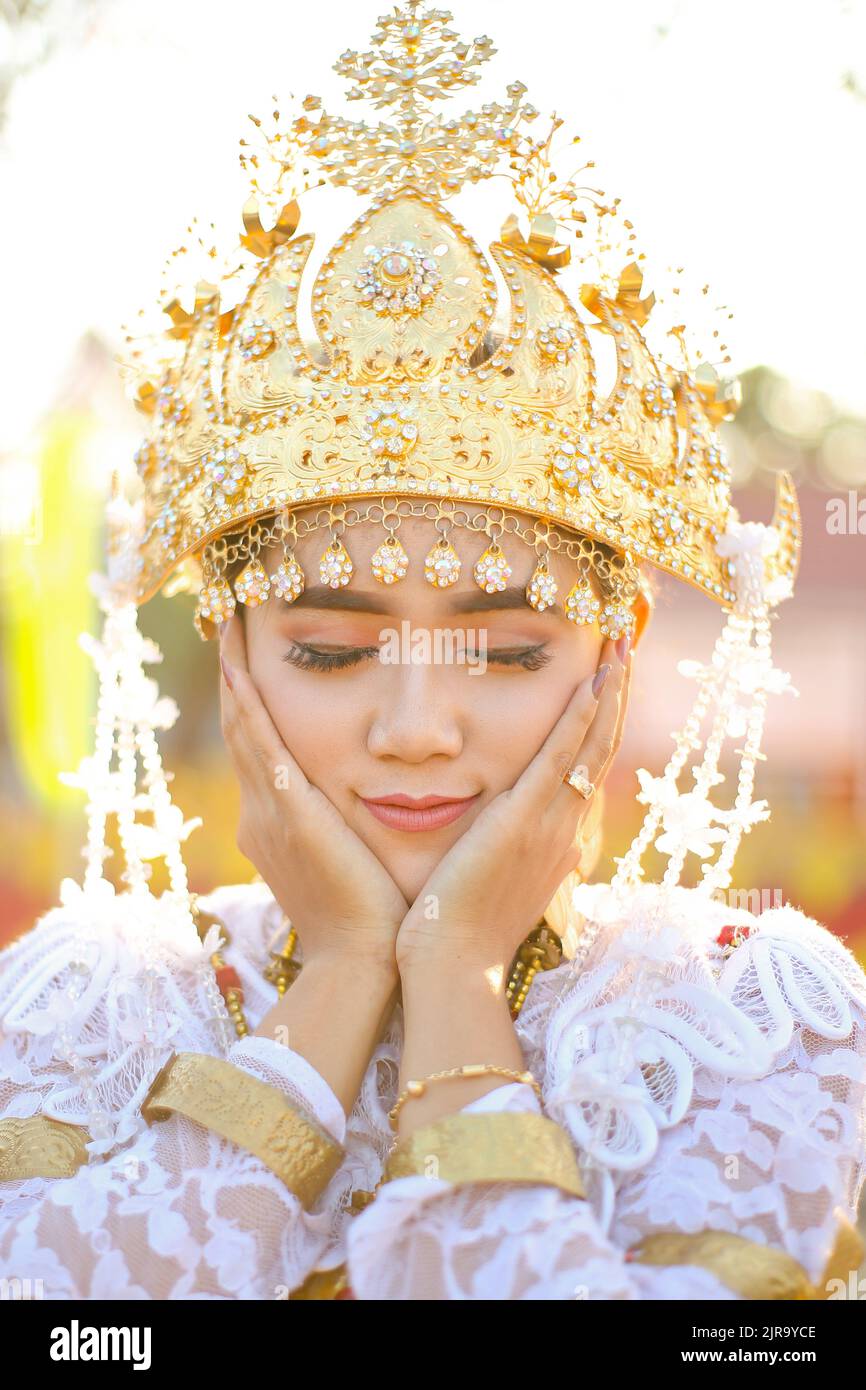 Beautiful cute portrait young asian woman wearing traditional ...