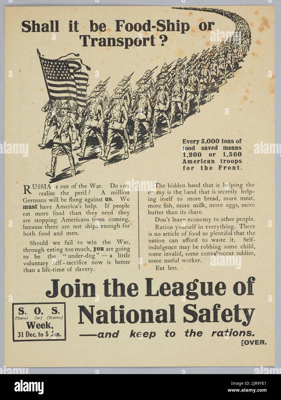 Flier, 'Shall it be Food-Ship or Transport', 1917, United Kingdom, by ...