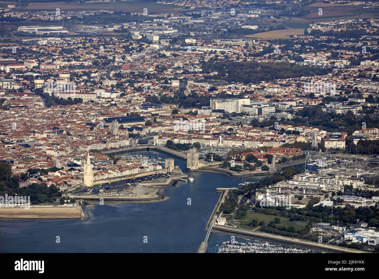 La Rochelle (central-eastern France): aerial view of the town and the ...