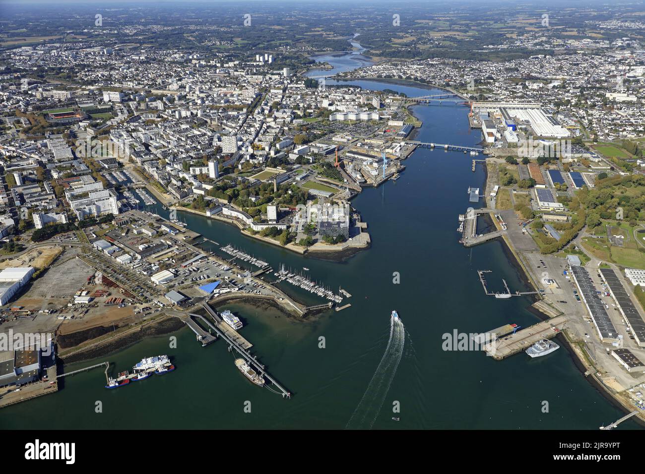 Lorient (Brittany, north-western France):: aerial view of the city with ...