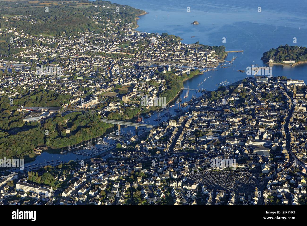 Douarnenez (Brittany, north-western France): aerial view of the town ...