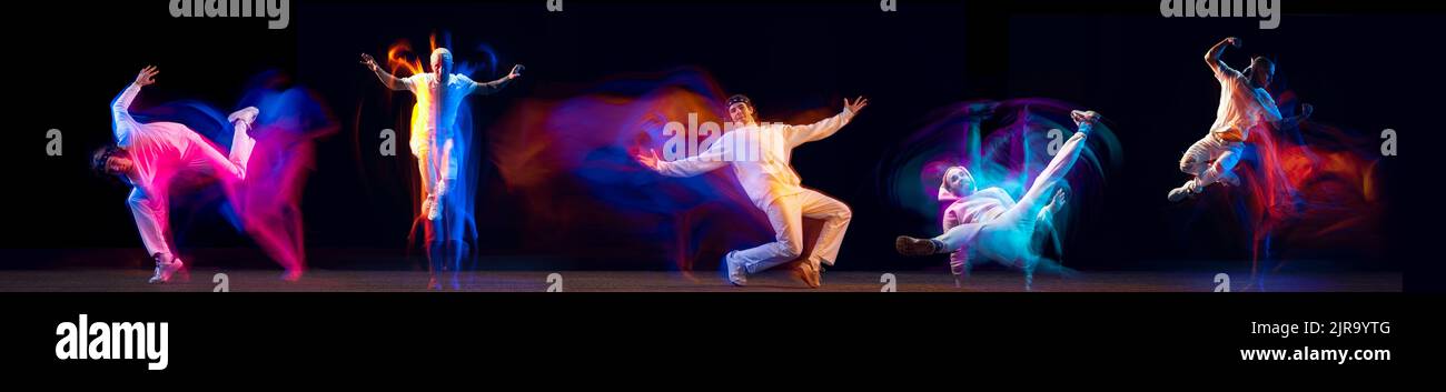 Freestyle. Flyer with images of young man dancing hip-hop, breakdance ...