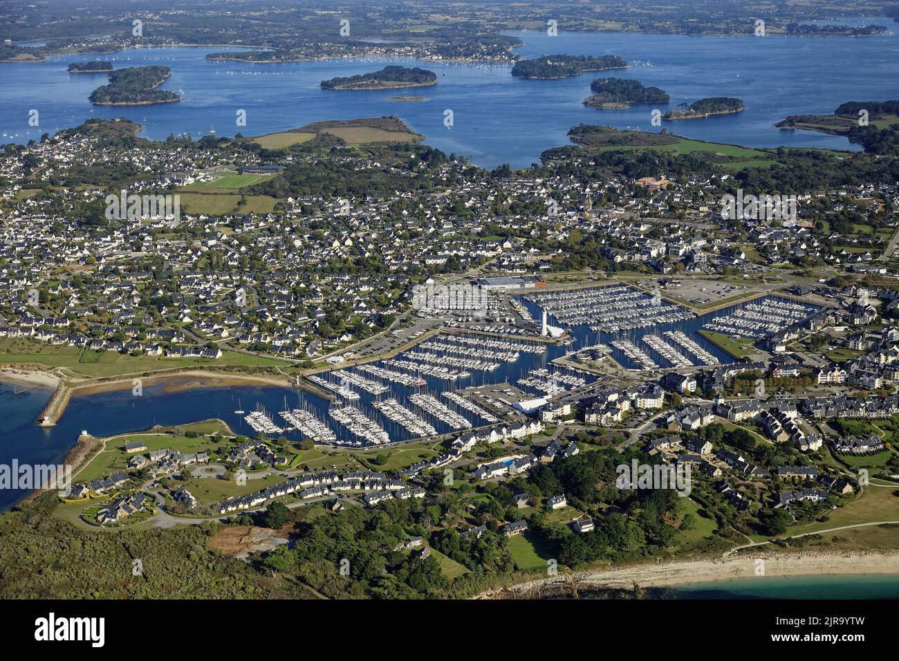 Arzon (Brittany, north-western France): aerial view of the Harbour of ...