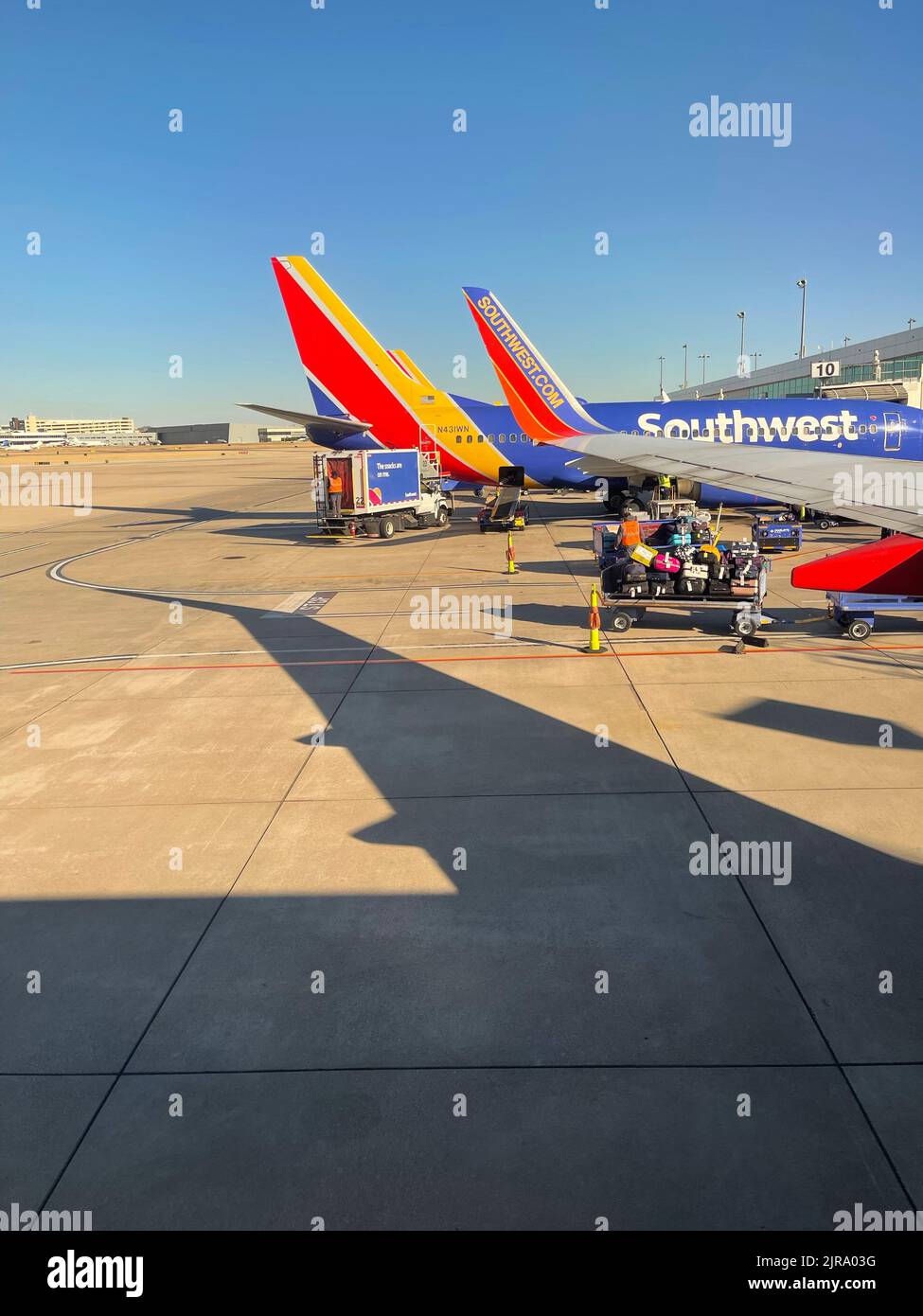 A vertical shot of a plane getting ready for departure at Austin ...