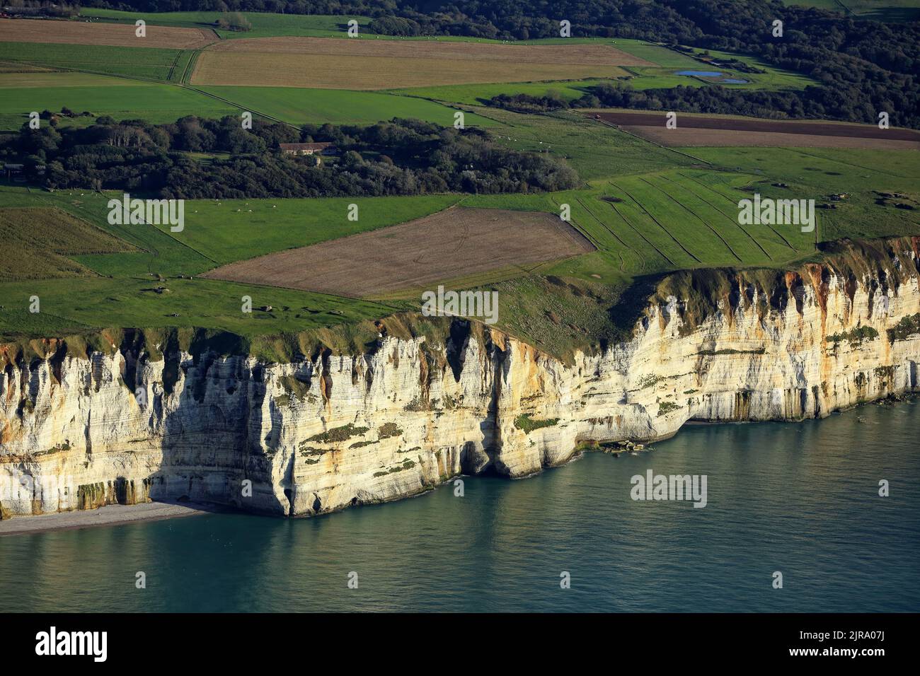 Etretat (Normandy, northern France): aerial view of the limestone ...